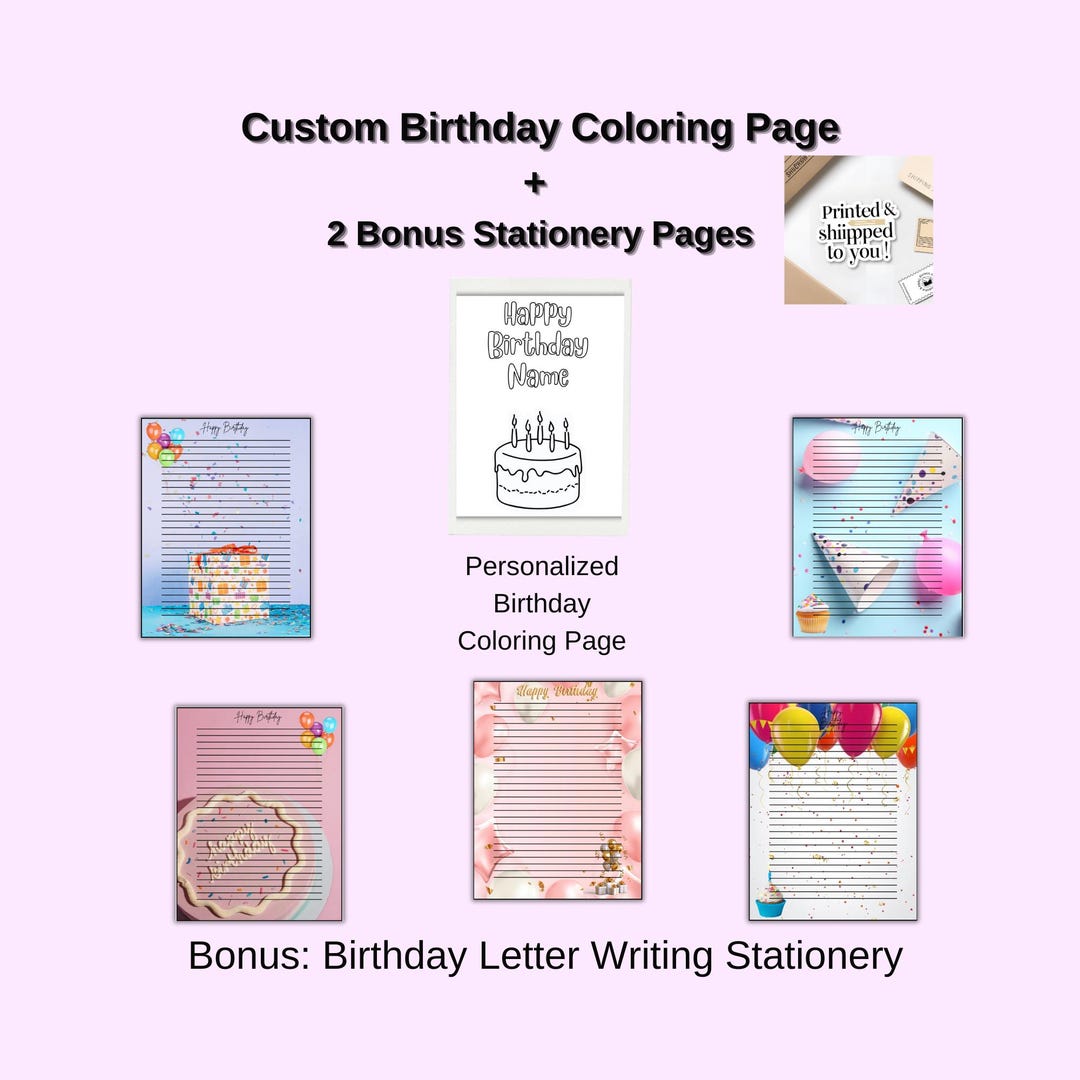 Personalized Birthday Coloring Page: Custom Name, Bonus Stationery - Etsy