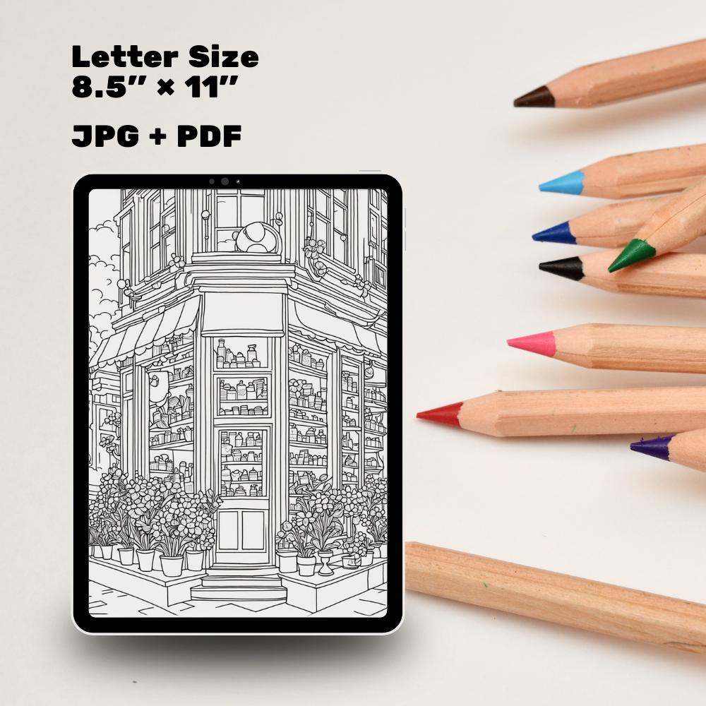 100 Flower Shop Coloring Pages Adult and Kids Coloring Book, Digital ...