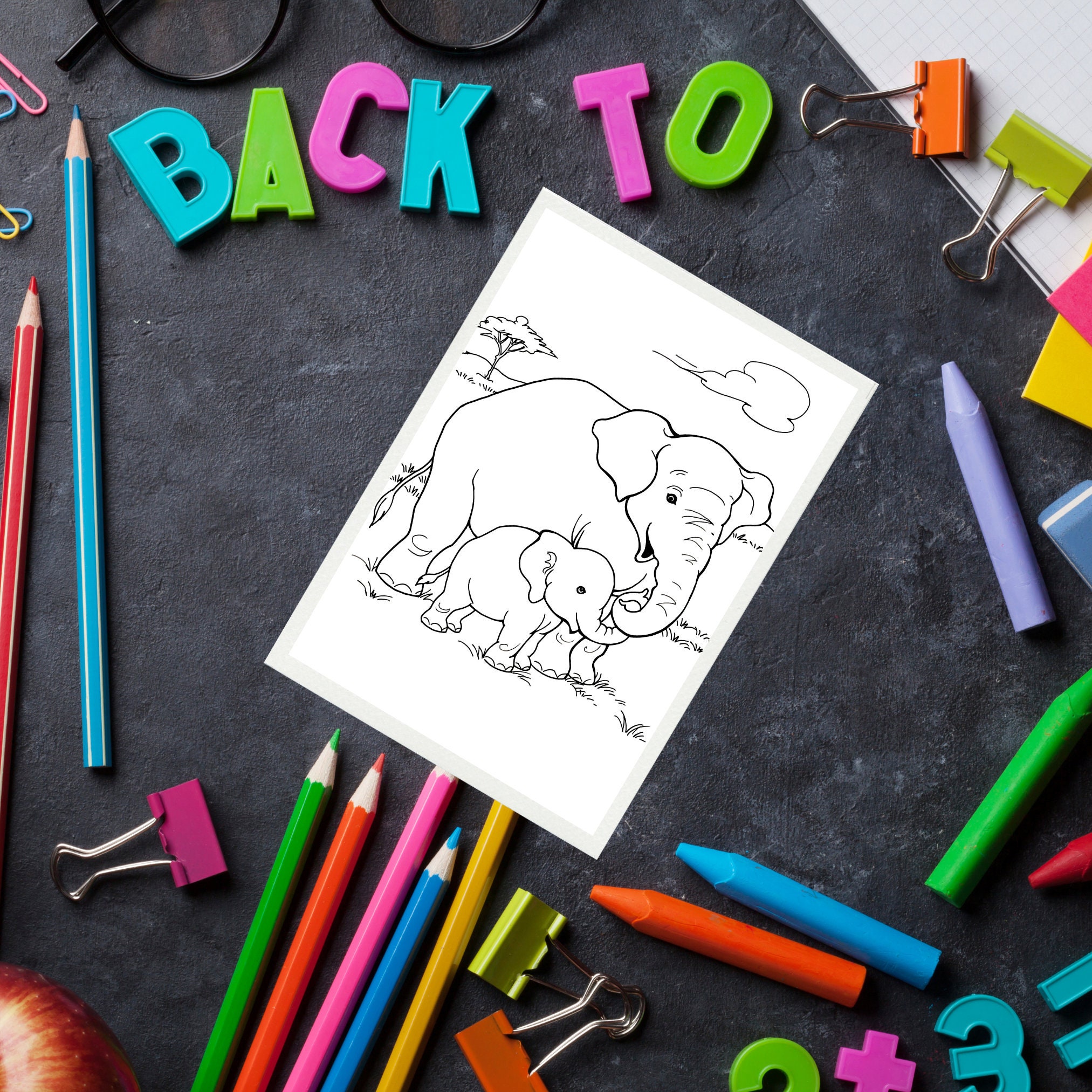 30 Elephant Coloring Pages, Printable Coloring Book, Cute Elephant ...