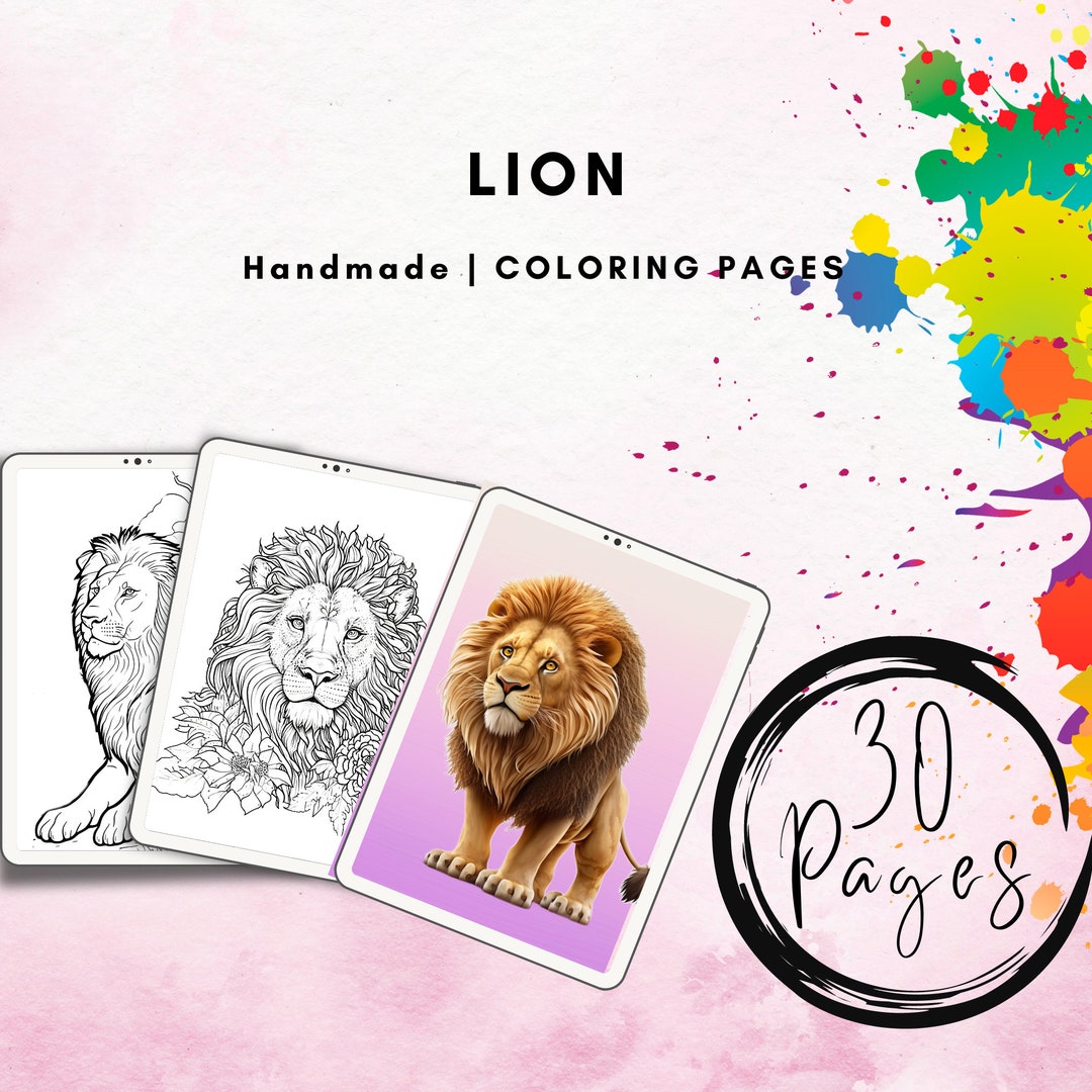 30 Lion Coloring Pages for Kids, Printable Coloring Book, Lion, Lion ...