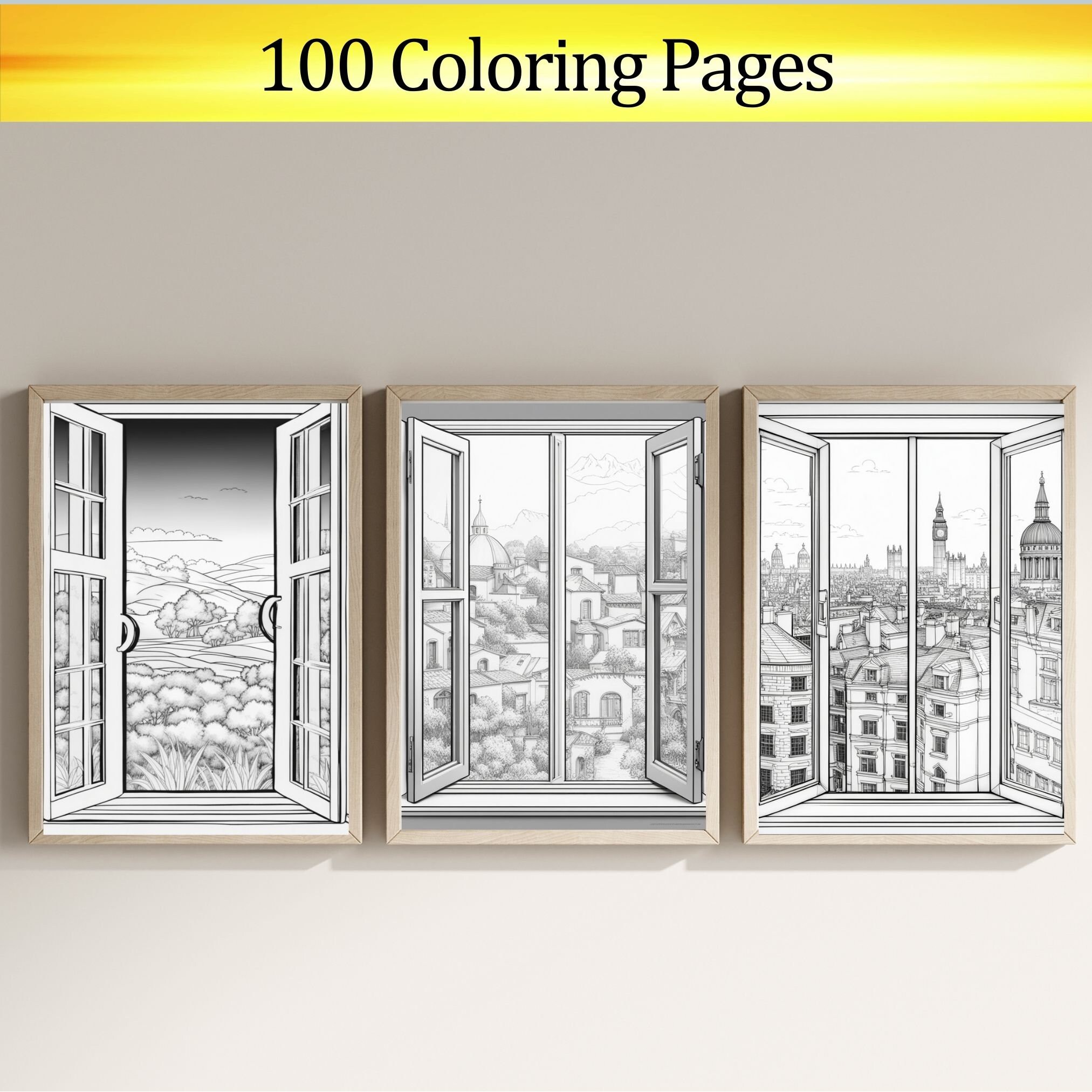 100 Window to Views World, Coloring Pages for Adults, Instant Download ...