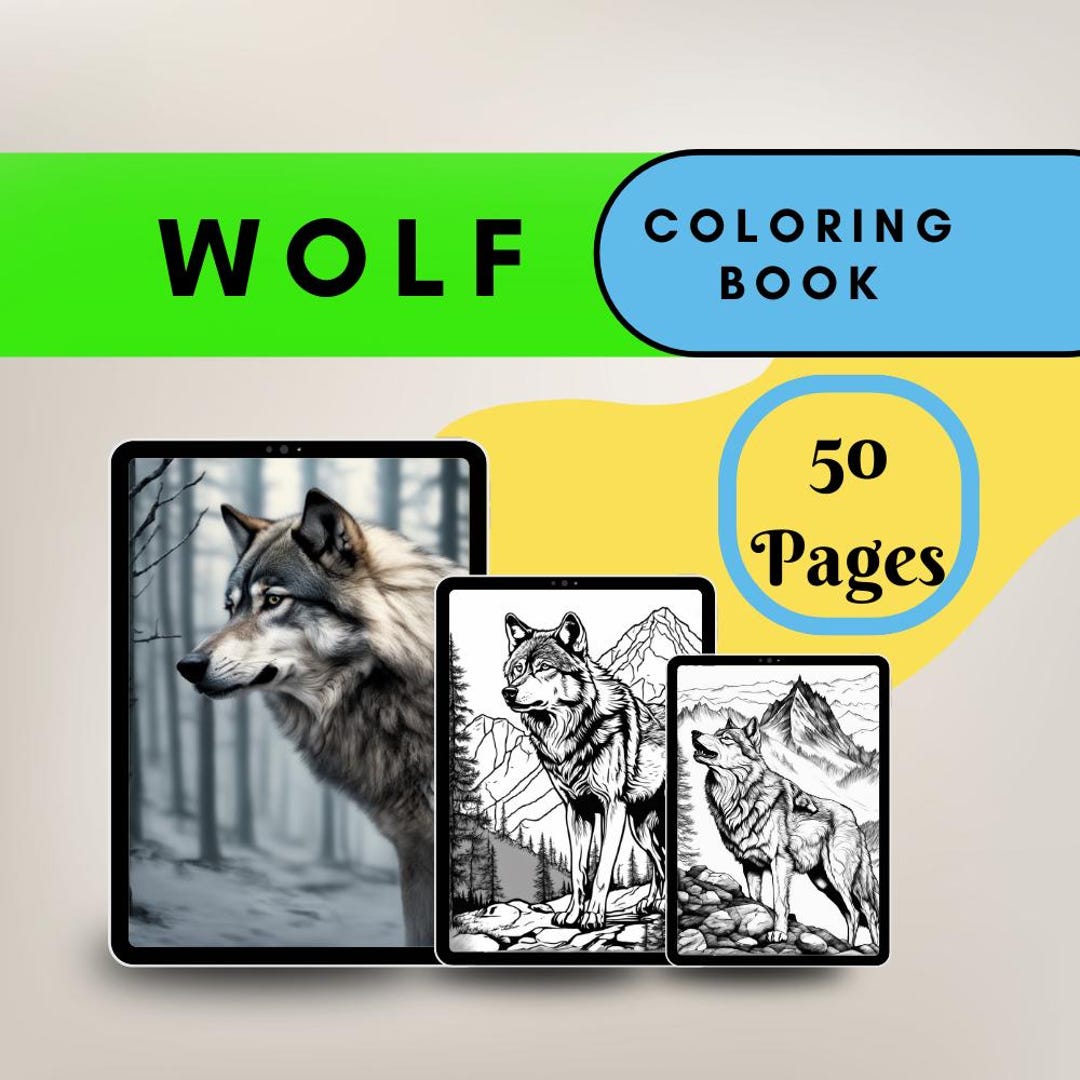 50 Wolf Coloring Pages for Adults, Animal Coloring Book for Relaxation ...