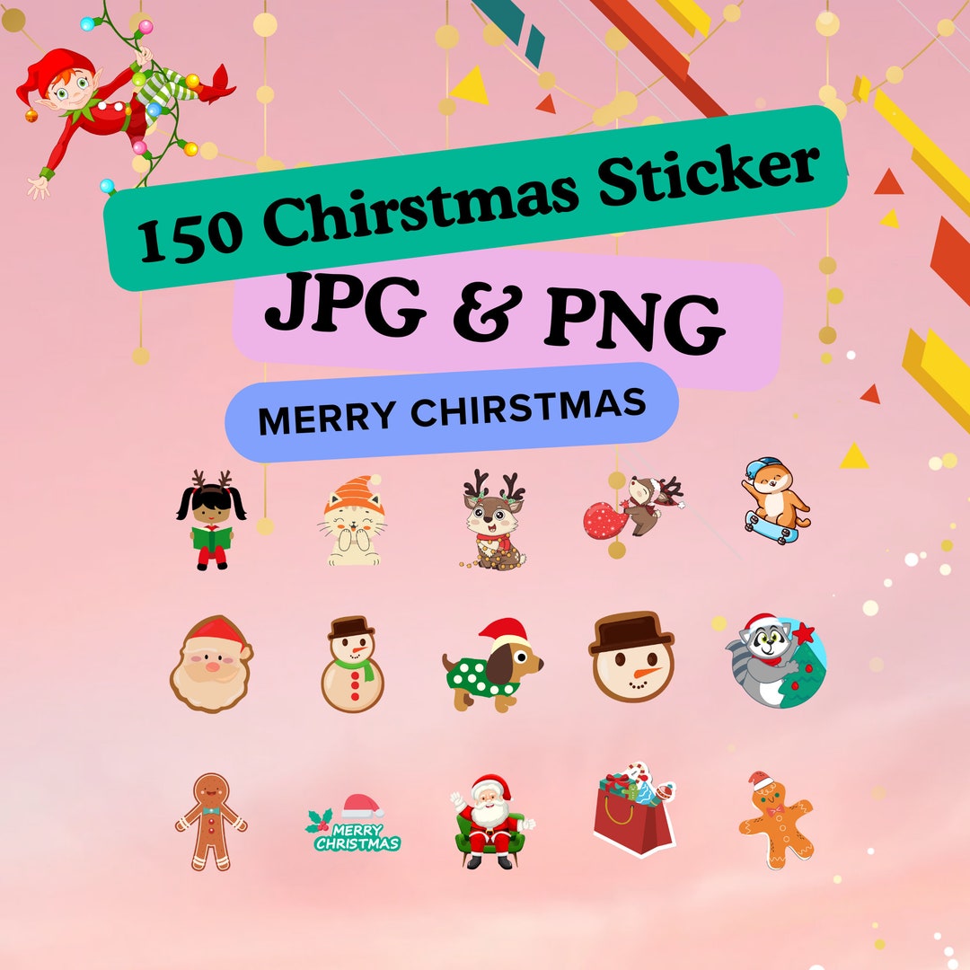 150 Christmas Stickers Svg Png Bundle, Retro Digital Christmas ...