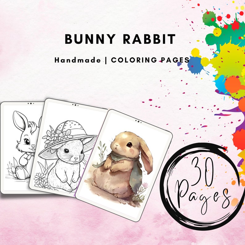 30 Bunny Rabbit Coloring Pages, Kids Coloring Book, Cute Bunny ...