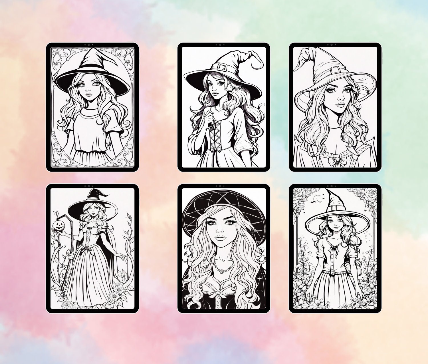 25 Pretty Witches Coloring Pages, Adults Printable Grayscale Coloring ...