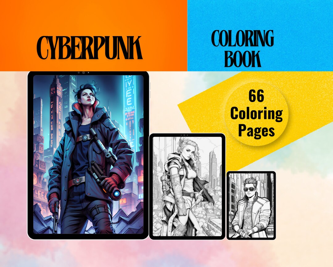 66 Cyberpunk Girls and Boys Coloring Pages, Adults Printable Grayscale ...