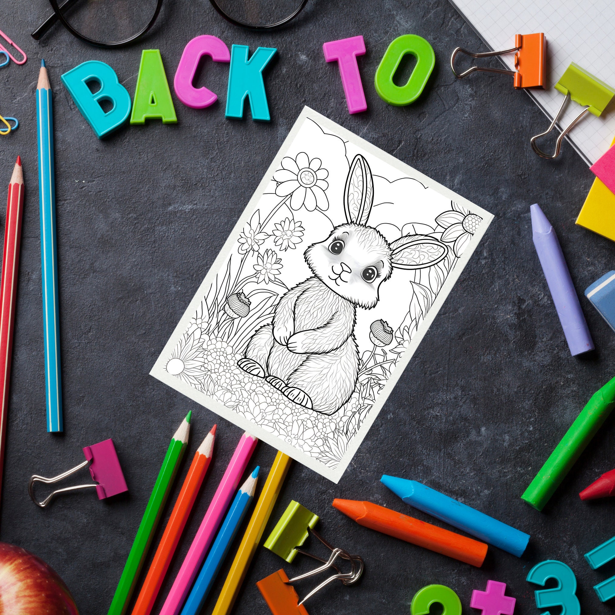 30 Bunny Rabbit Coloring Pages, Kids Coloring Book, Cute Bunny ...