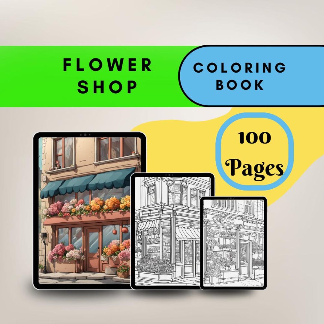 100 Flower Shop Coloring Pages Adult and Kids Coloring Book, Digital ...