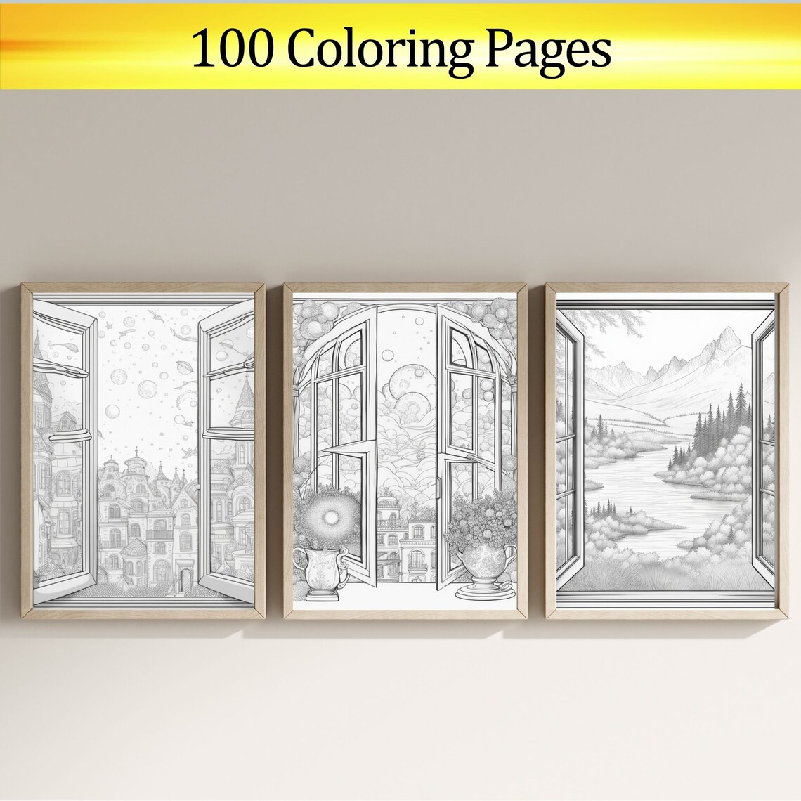100 Window to Views World, Coloring Pages for Adults, Instant Download ...