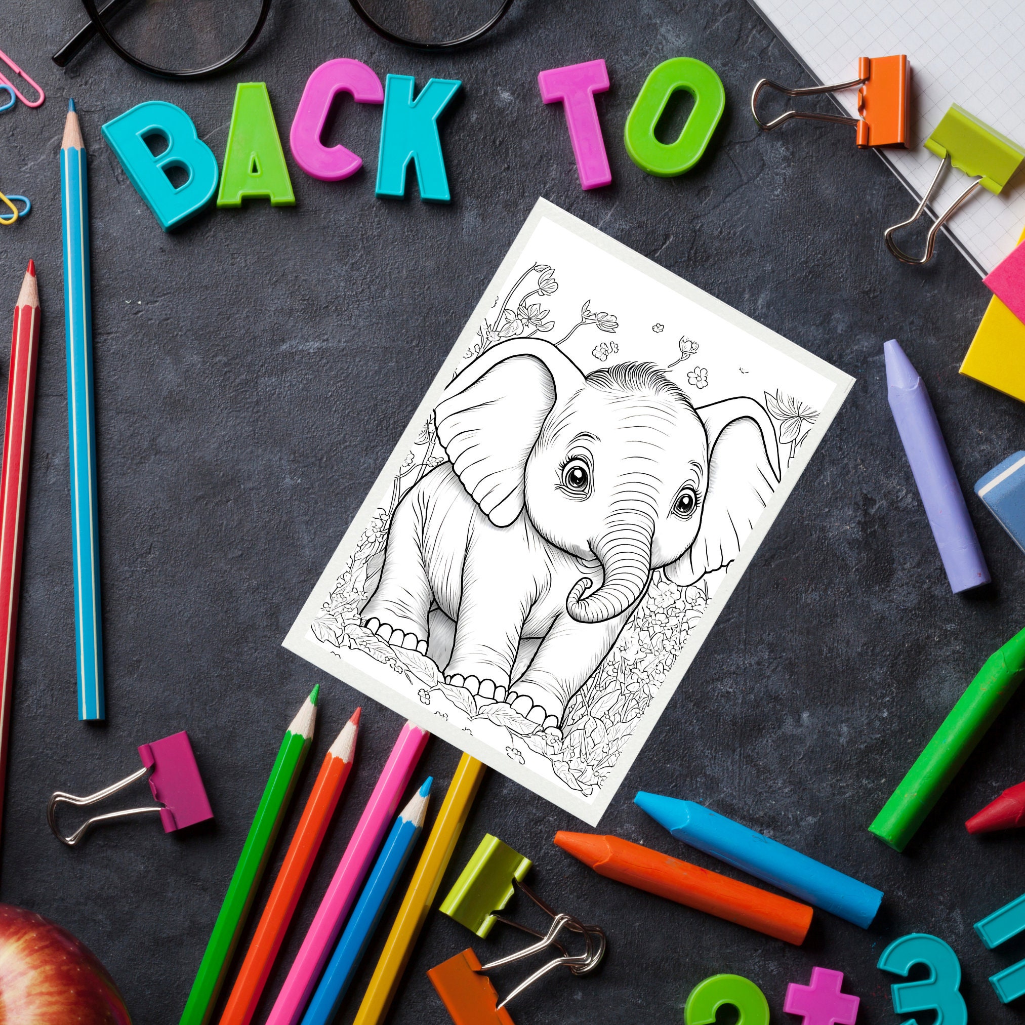 30 Elephant Coloring Pages, Printable Coloring Book, Cute Elephant ...