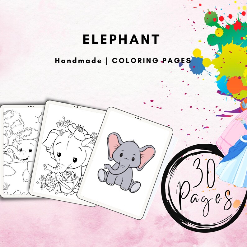 30 Elephant Coloring Pages, Printable Coloring Book, Cute Elephant ...