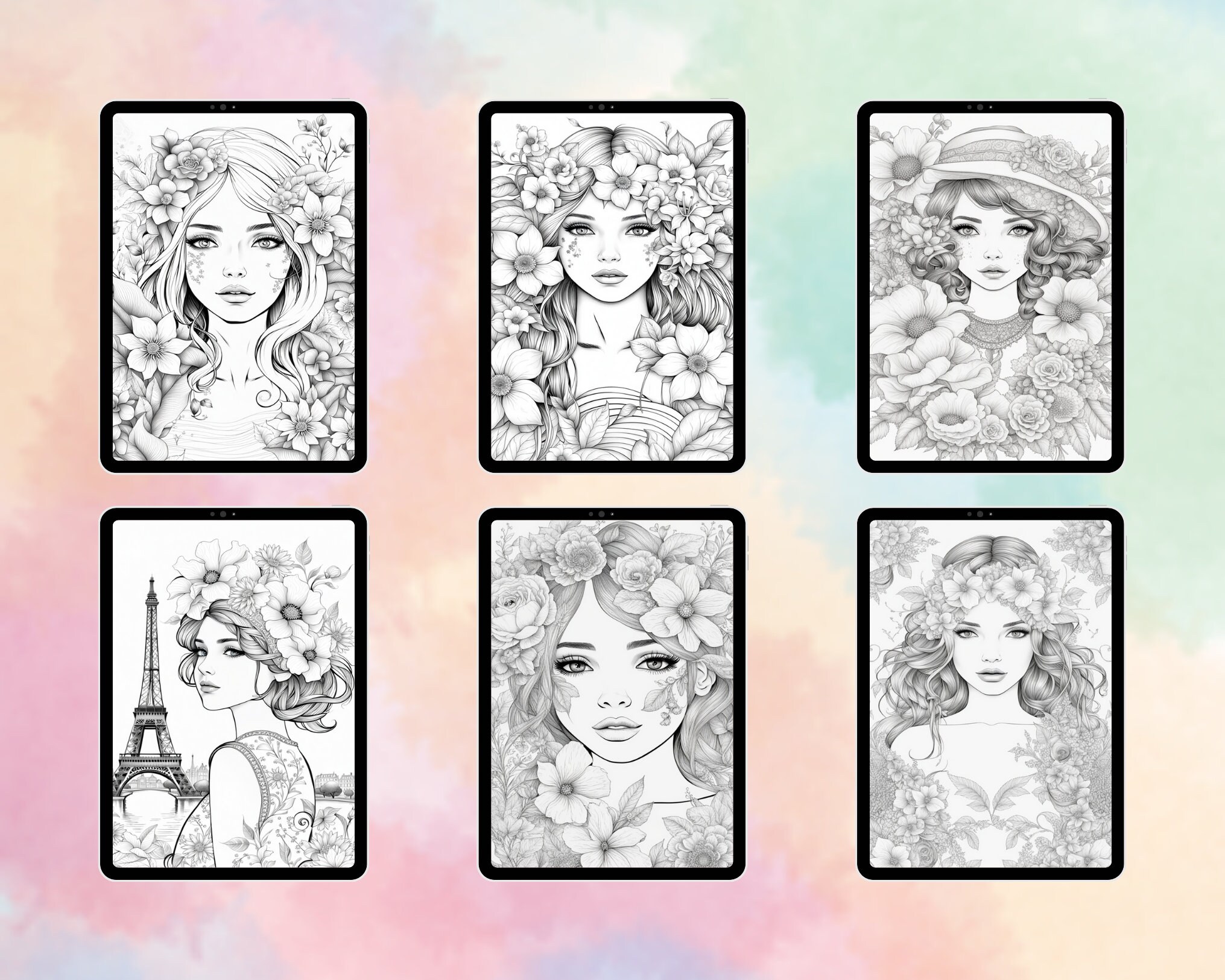 100 Floral Girl Coloring Pages, Woman Coloring Pages, Flowers Coloring ...