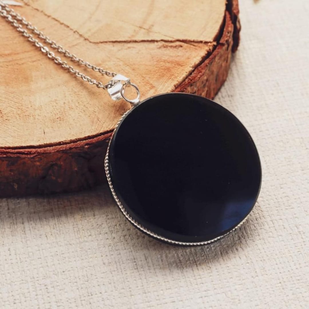 Black Obsidian Pendant: Scrying Disc With Stainless Steel Chain - Etsy