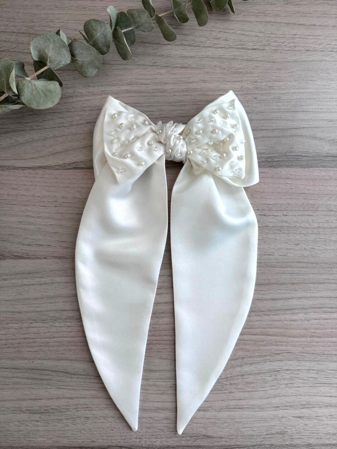 Ivory Long Tail Satin Hair Bow |elegant Women Bow |crystals Long Tail ...