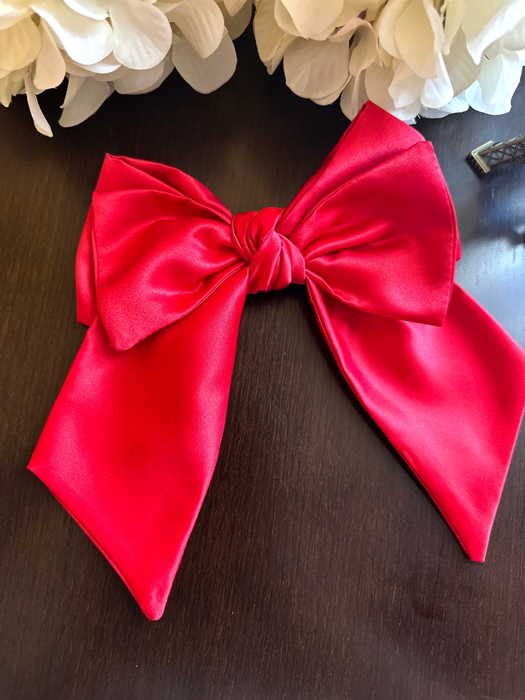 Handmade Red Satin Hair Bow: Elegant Silk Accessory - Etsy