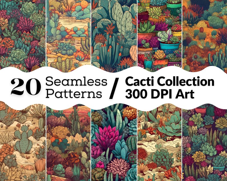 Cacti Succulents Digital Seamless Pattern Set 20 High Quality Printable ...