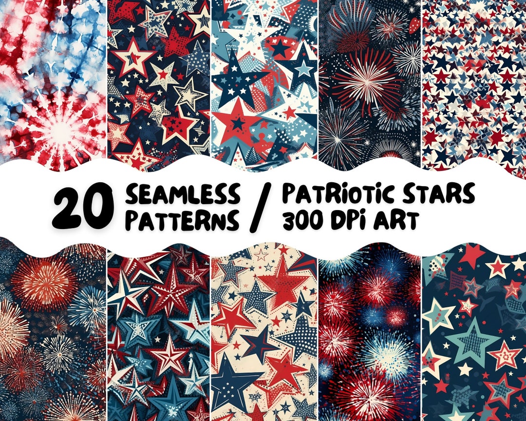 Patriotic Stars 4th of July Digital Seamless Pattern Set 20 High ...
