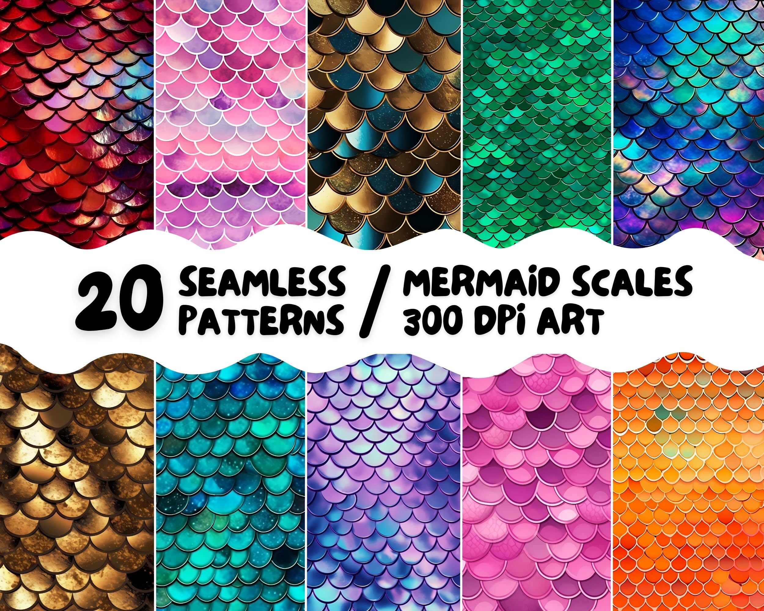 Mermaid Scales Digital Seamless Pattern Set 20 High Quality Printable ...