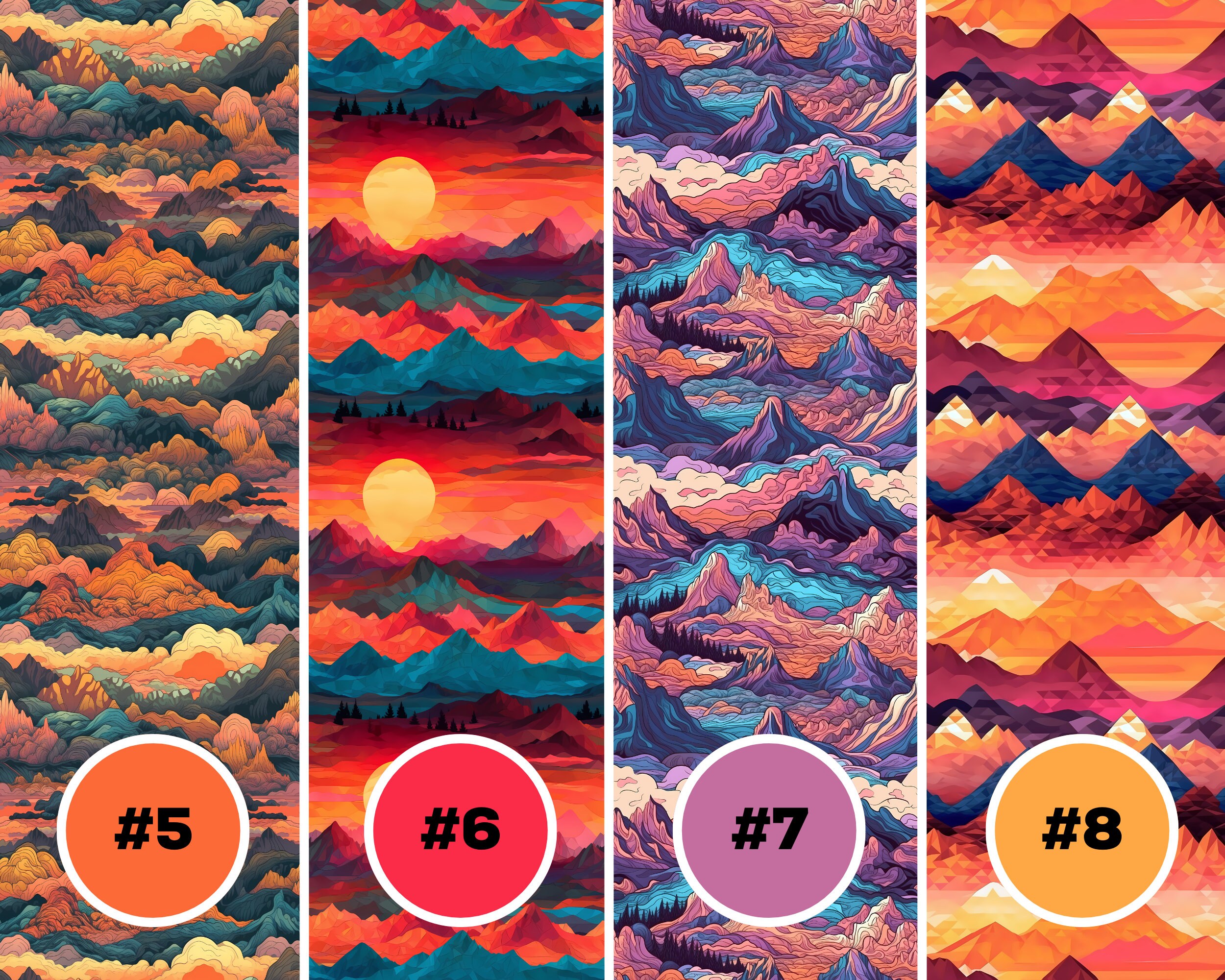 Sunset Mountain Digital Seamless Pattern Set 20 High Quality Printable ...