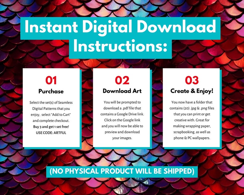 Mermaid Scales Digital Seamless Pattern Set 20 High Quality Printable ...