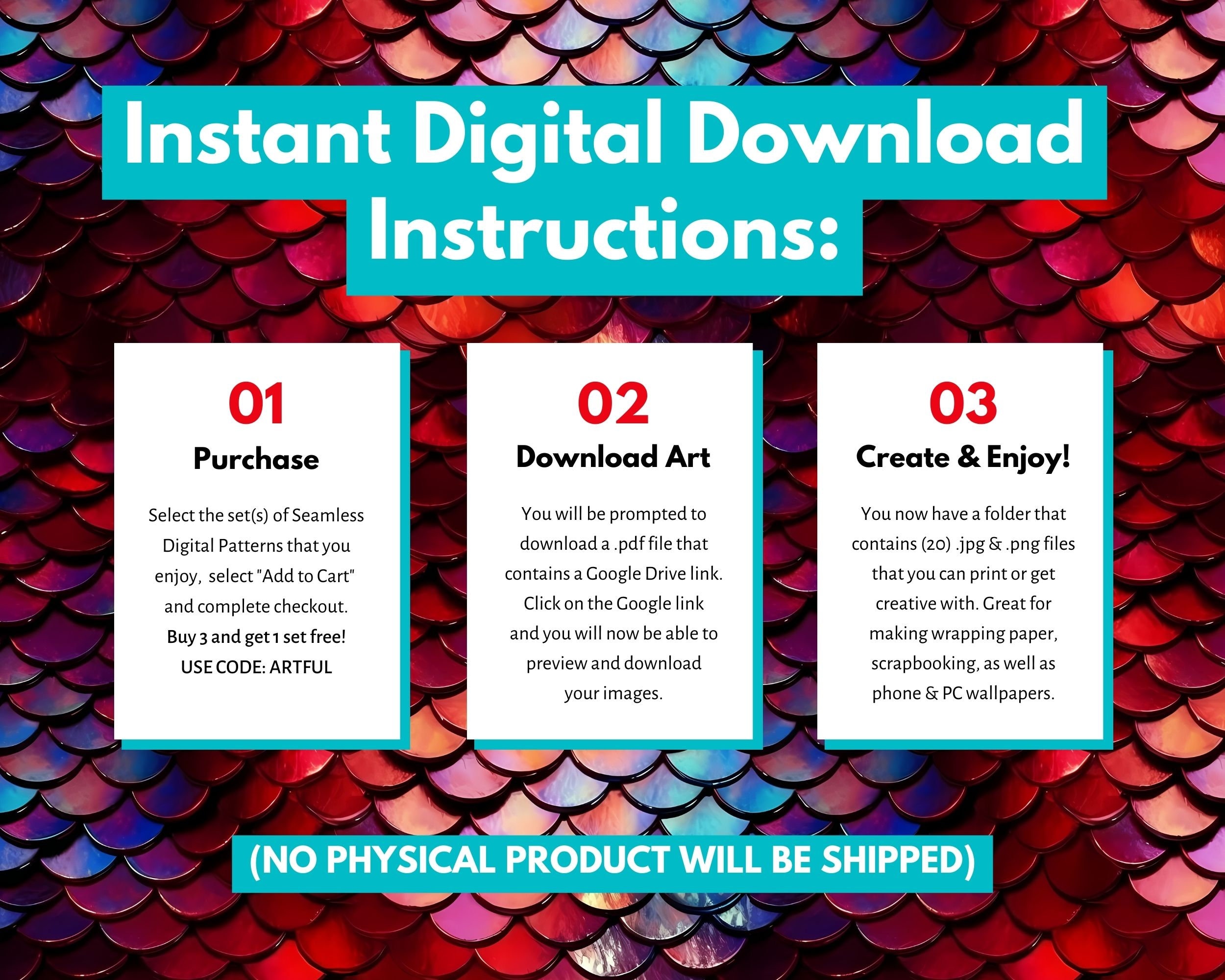 Mermaid Scales Digital Seamless Pattern Set 20 High Quality Printable ...