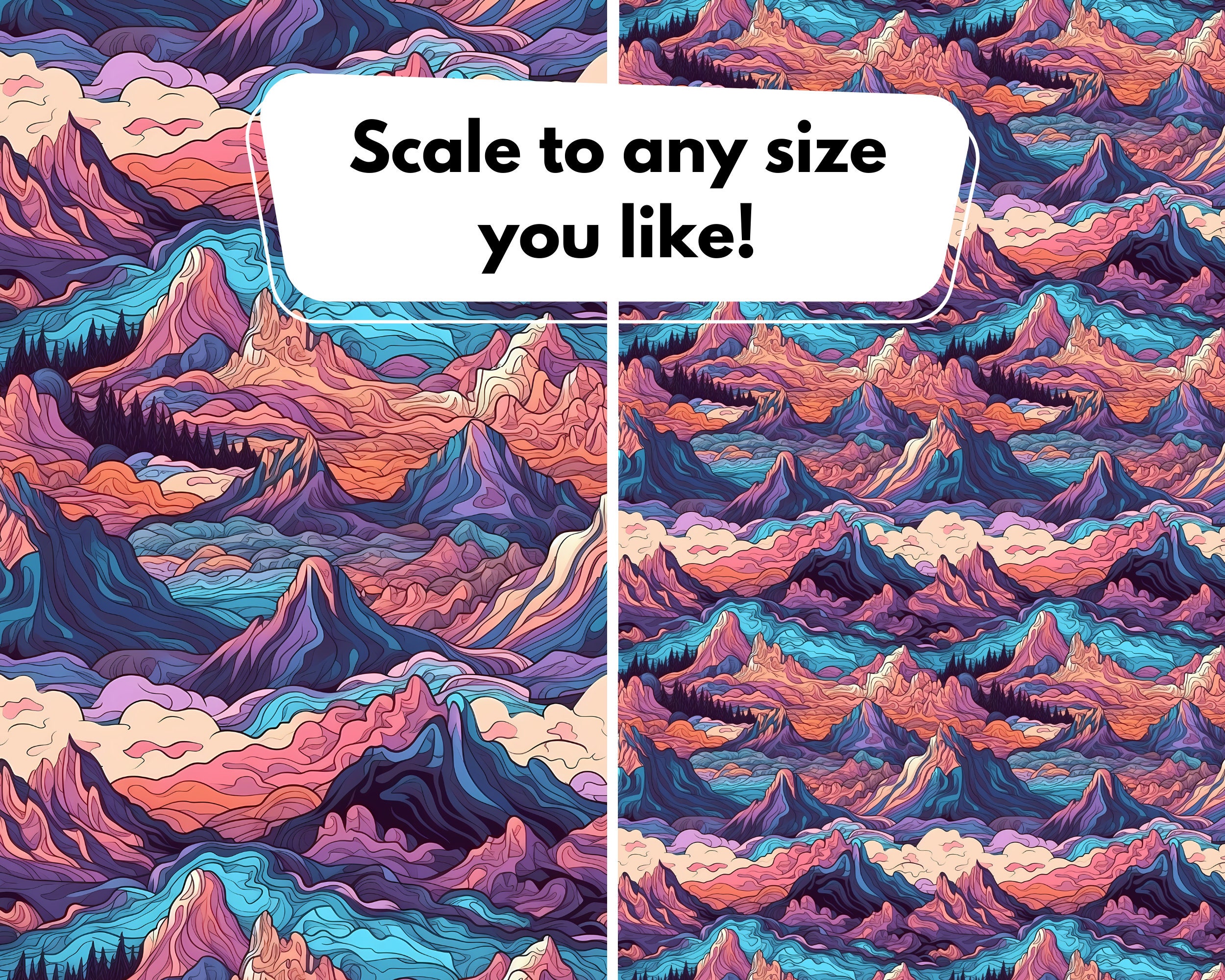 Sunset Mountain Digital Seamless Pattern Set 20 High Quality Printable ...
