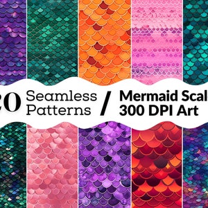 Mermaid Scales Digital Seamless Pattern Set 20 High Quality Printable ...