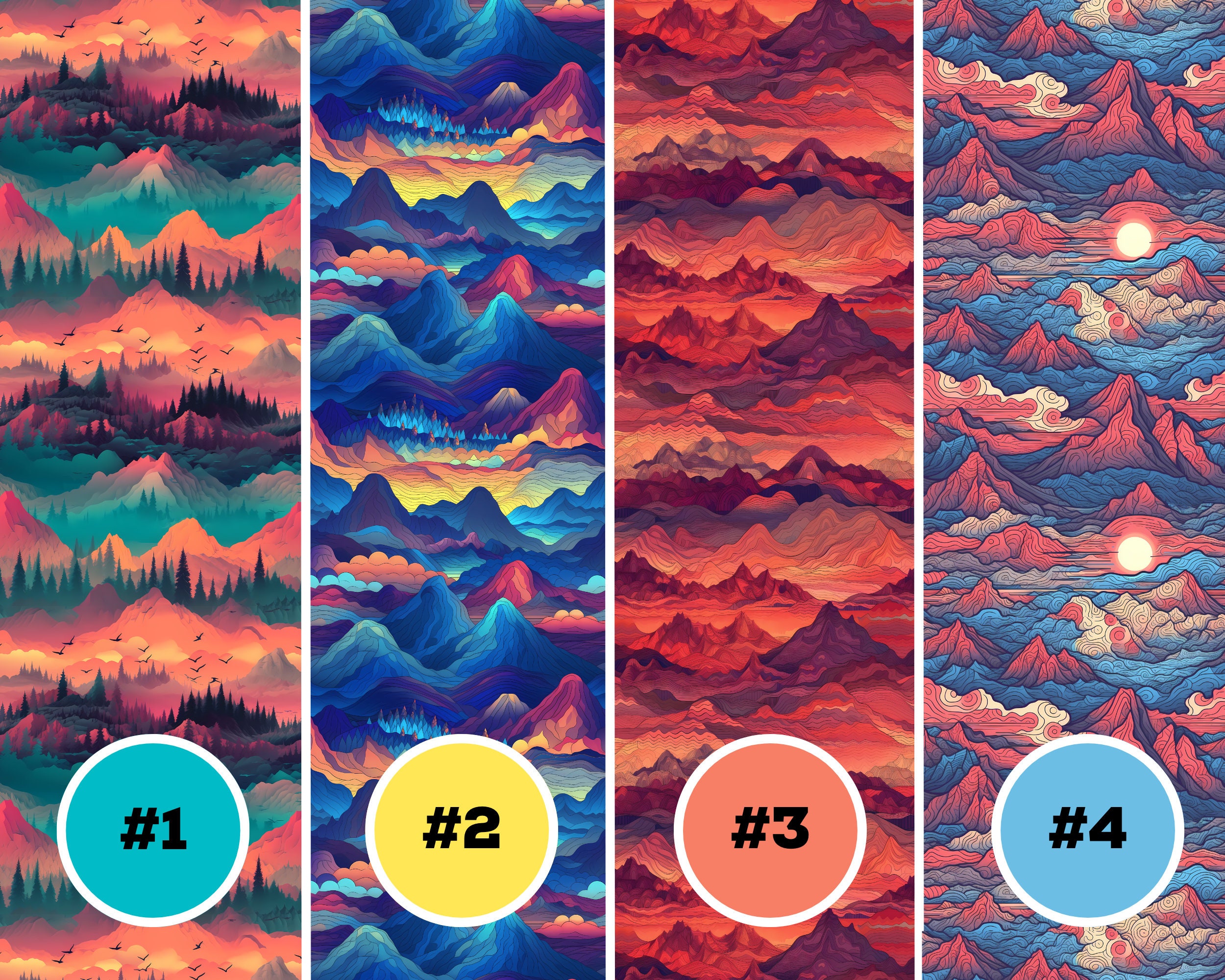 Sunset Mountain Digital Seamless Pattern Set 20 High Quality Printable ...