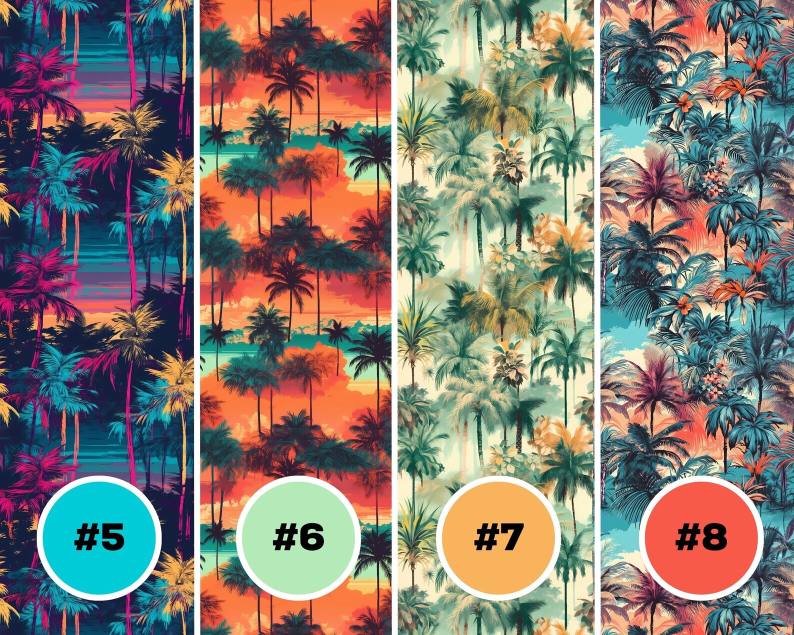 Palm Trees Fun Digital Seamless Pattern Set 20 Printable Images ...