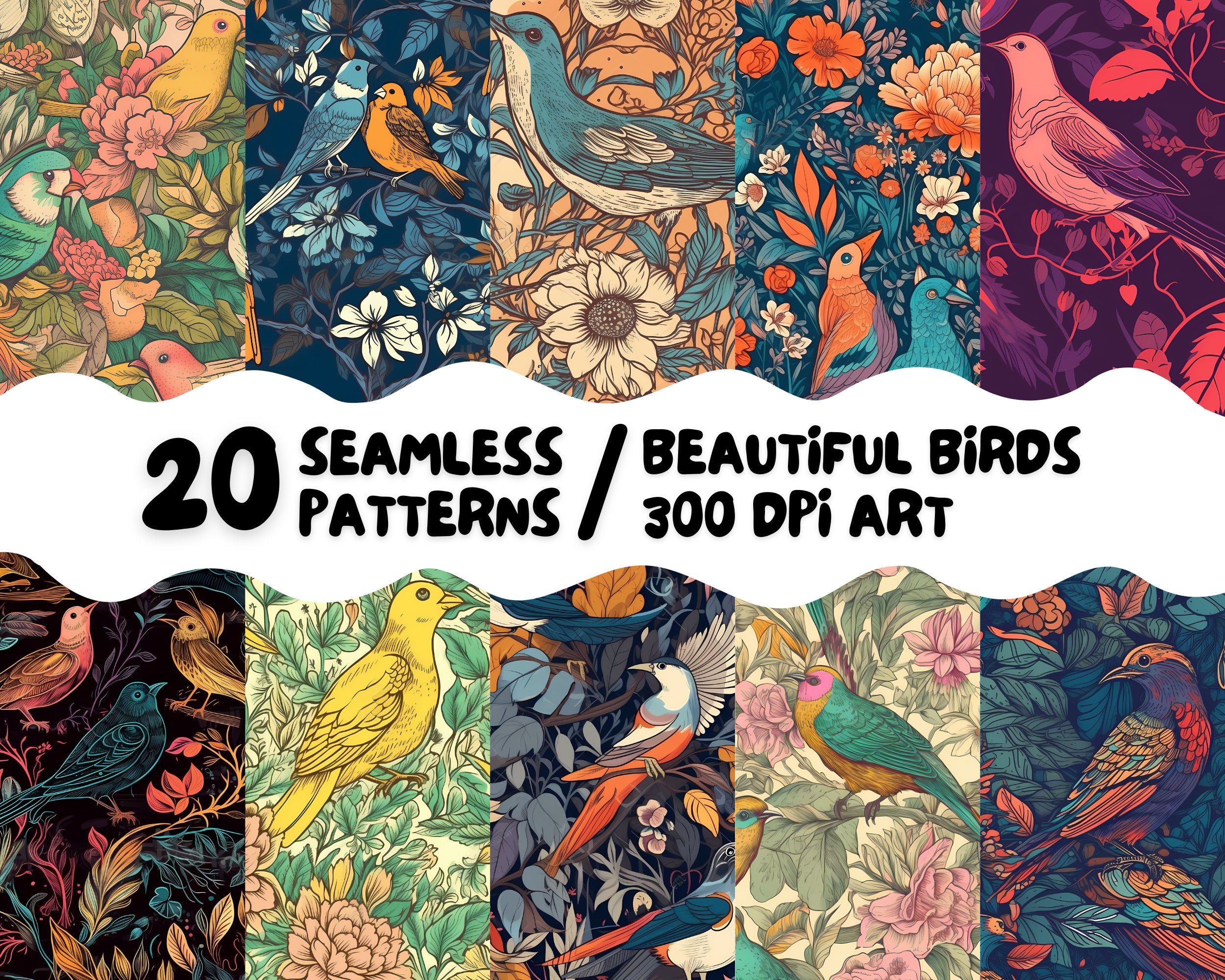 Bird & Floral Digital Seamless Pattern Set 20 High Quality - Etsy