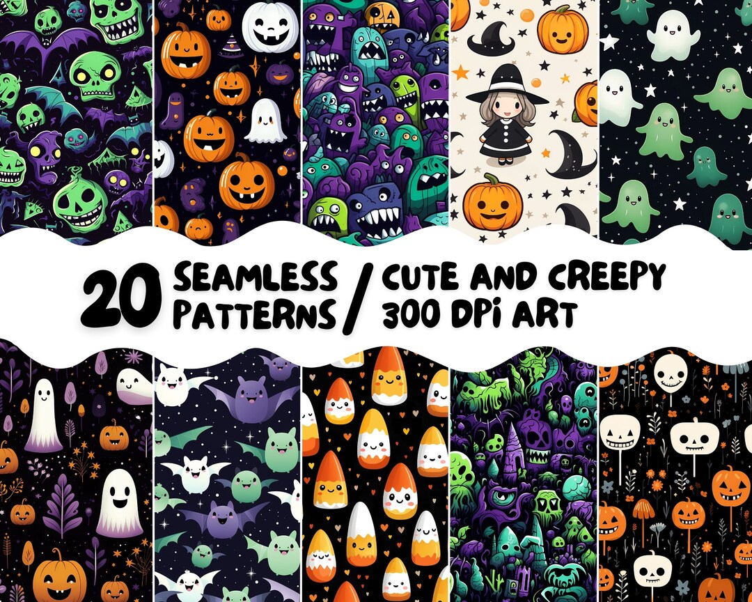 Halloween Cute & Creepy Digital Seamless Pattern Set 20 High Quality ...