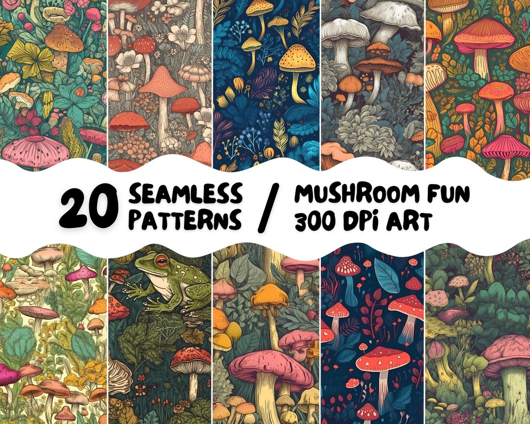 Mushrooms Seamless Pattern Set 20 High Quality Printable Images ...