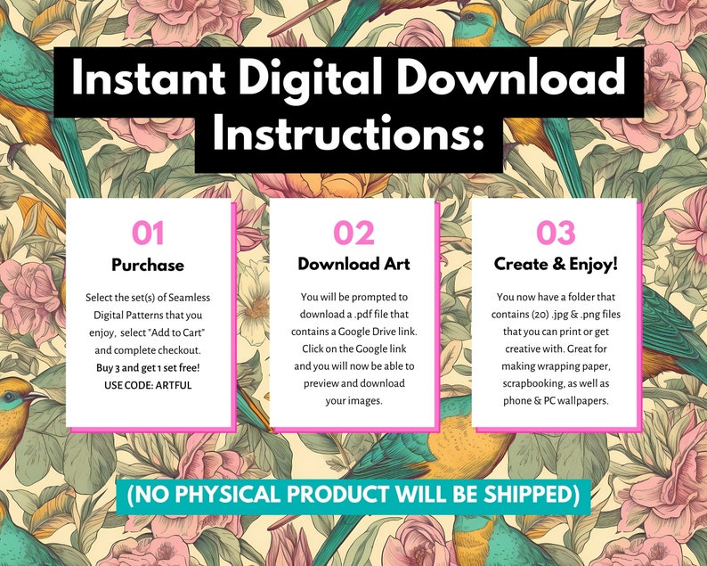 Bird & Floral Digital Seamless Pattern Set 20 High Quality Printable ...