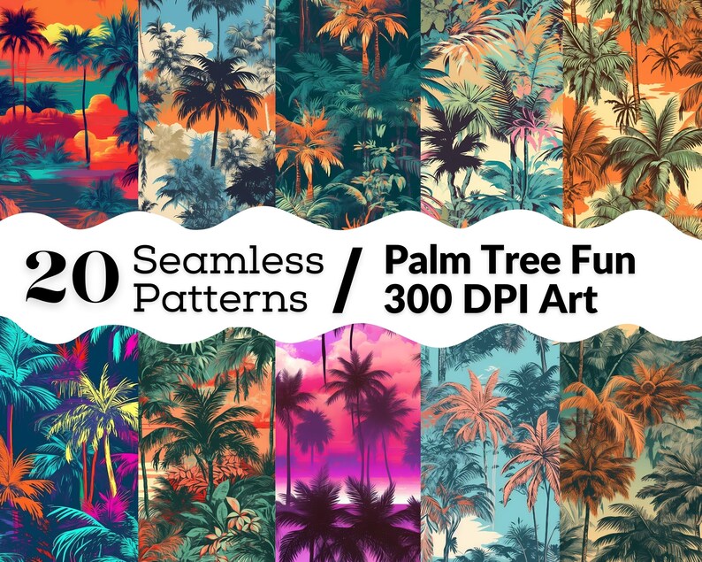 Palm Trees Fun Digital Seamless Pattern Set 20 Printable Images ...