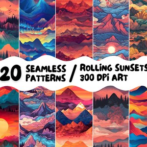 Sunset Mountain Digital Seamless Pattern Set 20 High Quality Printable ...