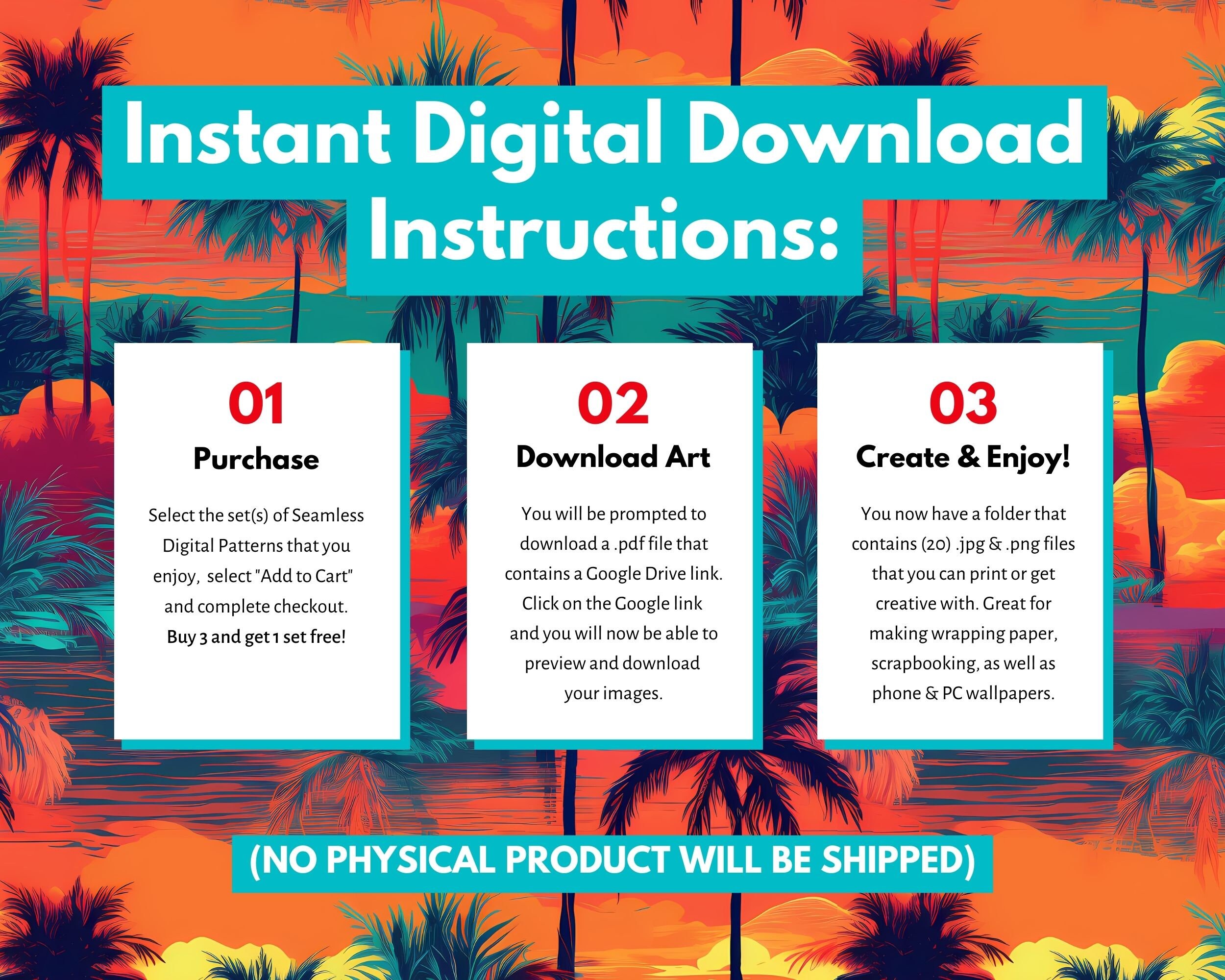 Palm Trees Fun Digital Seamless Pattern Set 20 Printable Images ...