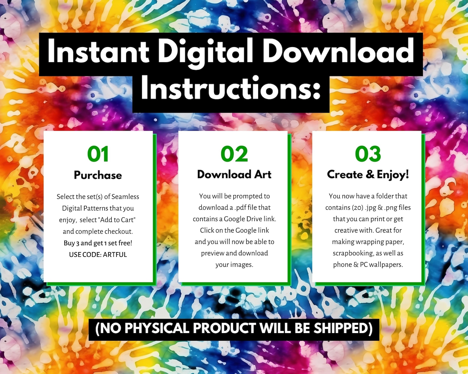 Tie-dye Retro Digital Seamless Pattern Set 20 High Quality Printable ...