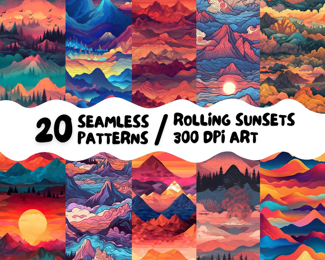 Sunset Mountain Digital Seamless Pattern Set 20 High Quality - Etsy