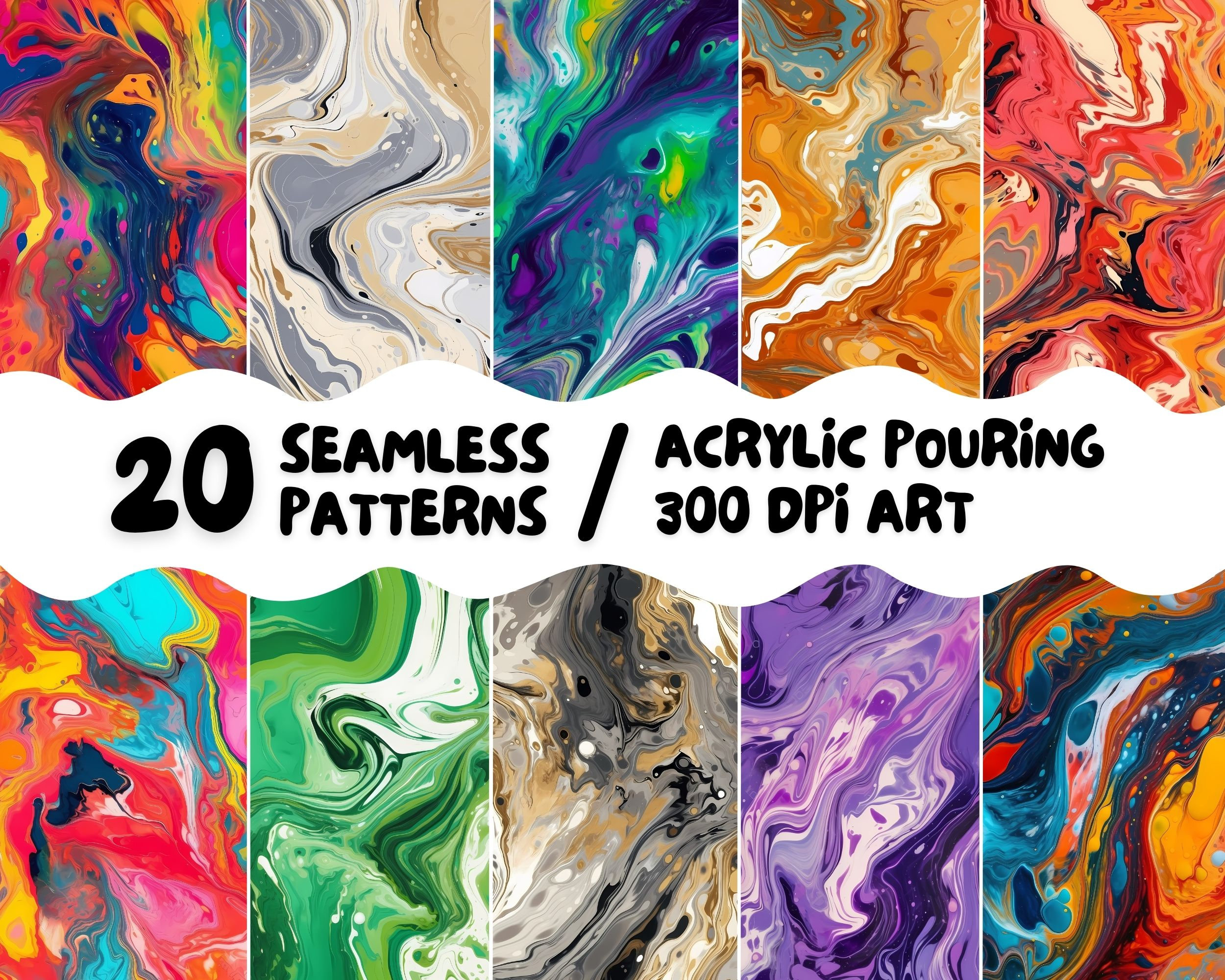 Acrylic Pour Digital Seamless Pattern Set 20 Printable Images ...