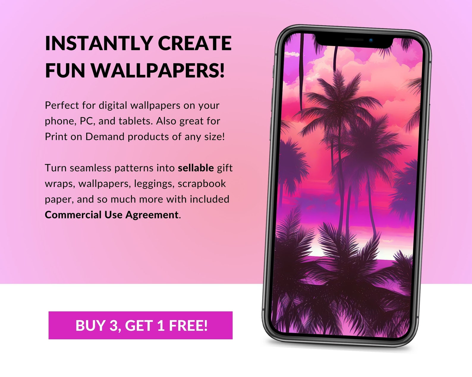 Palm Trees Fun Digital Seamless Pattern Set 20 Printable Images ...