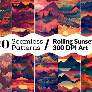 Sunset Mountain Digital Seamless Pattern Set 20 High Quality Printable ...