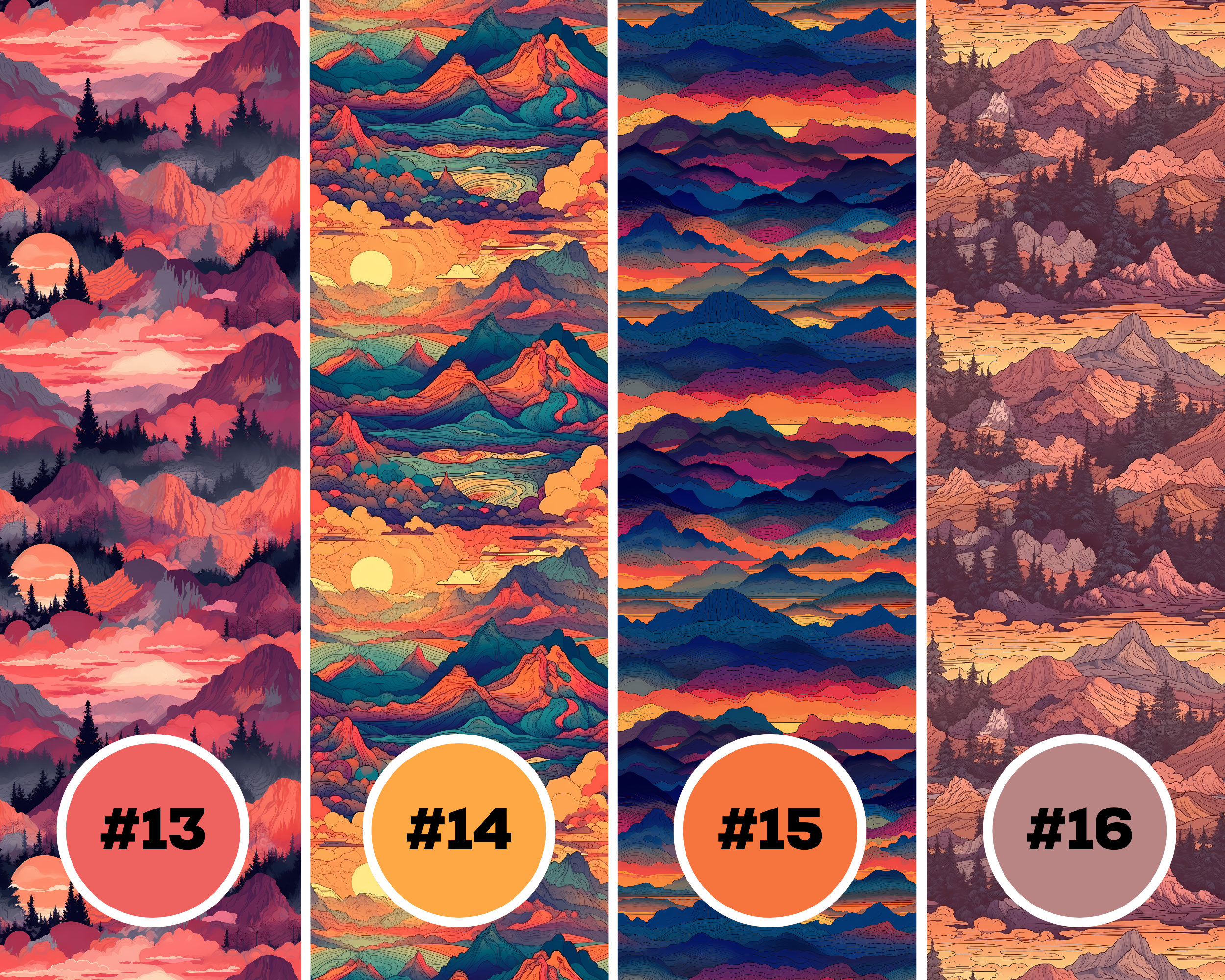 Sunset Mountain Digital Seamless Pattern Set 20 High Quality Printable ...