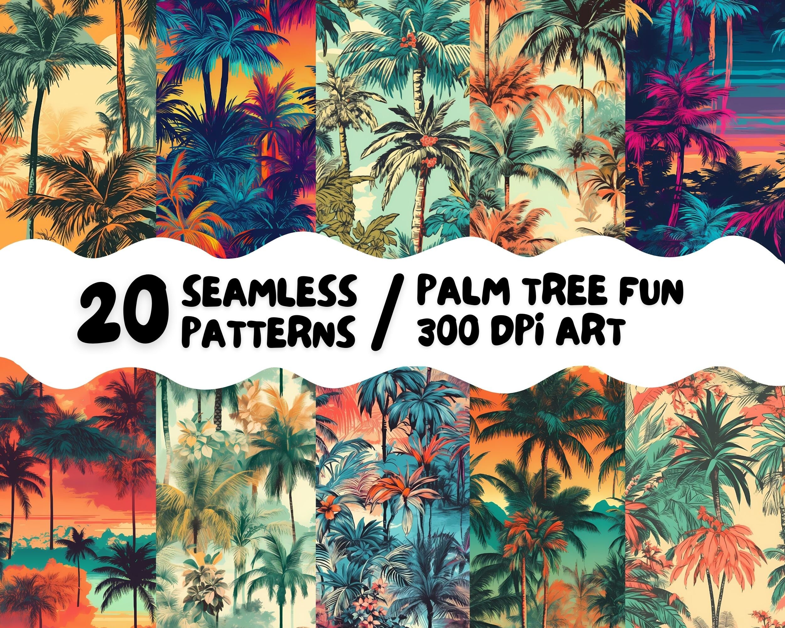 Palm Trees Fun Digital Seamless Pattern Set 20 Printable Images ...