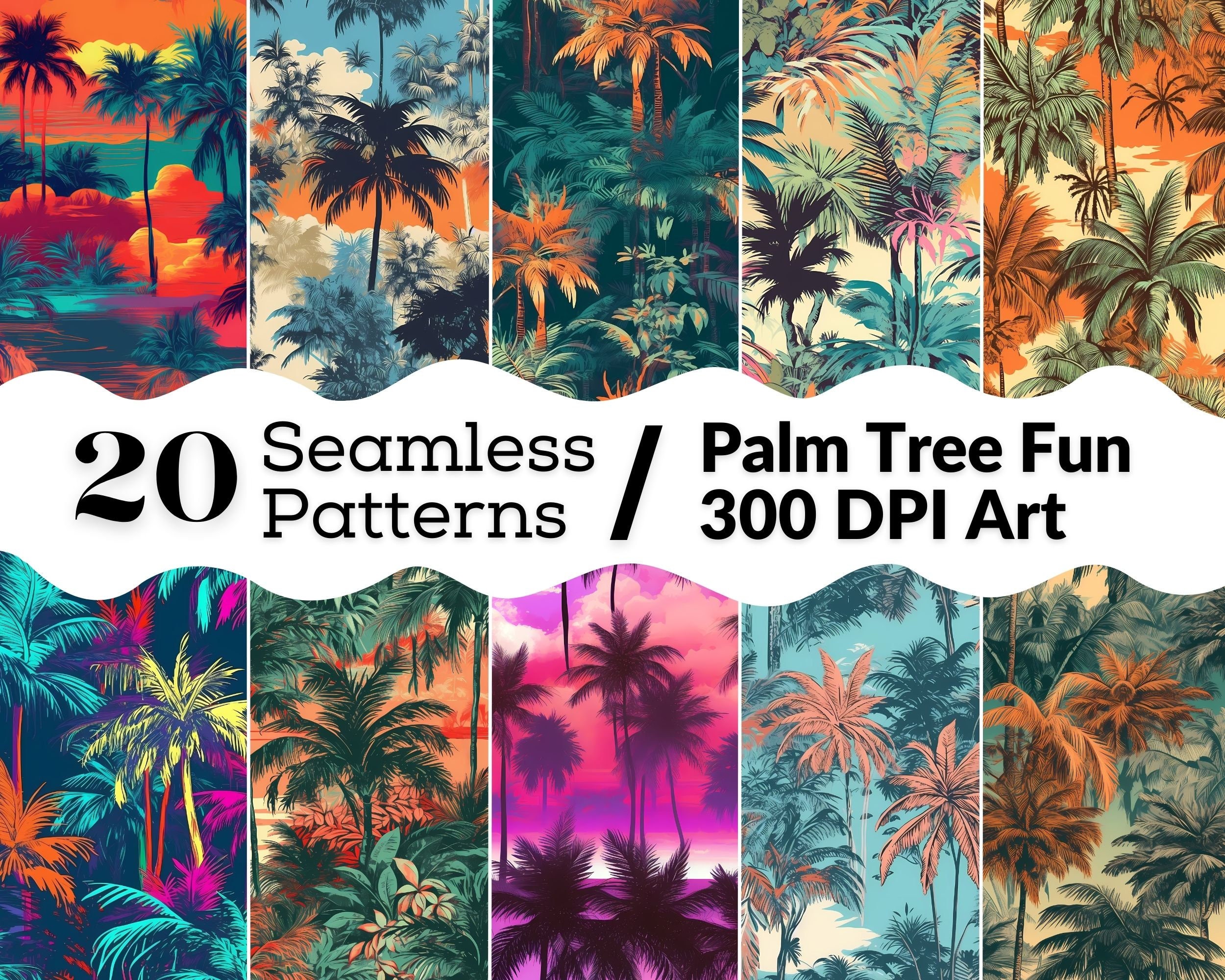 Palm Trees Fun Digital Seamless Pattern Set 20 Printable Images ...