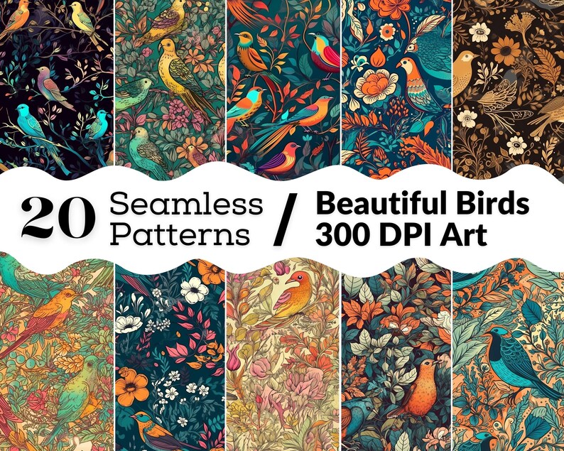 Bird & Floral Digital Seamless Pattern Set 20 High Quality Printable ...