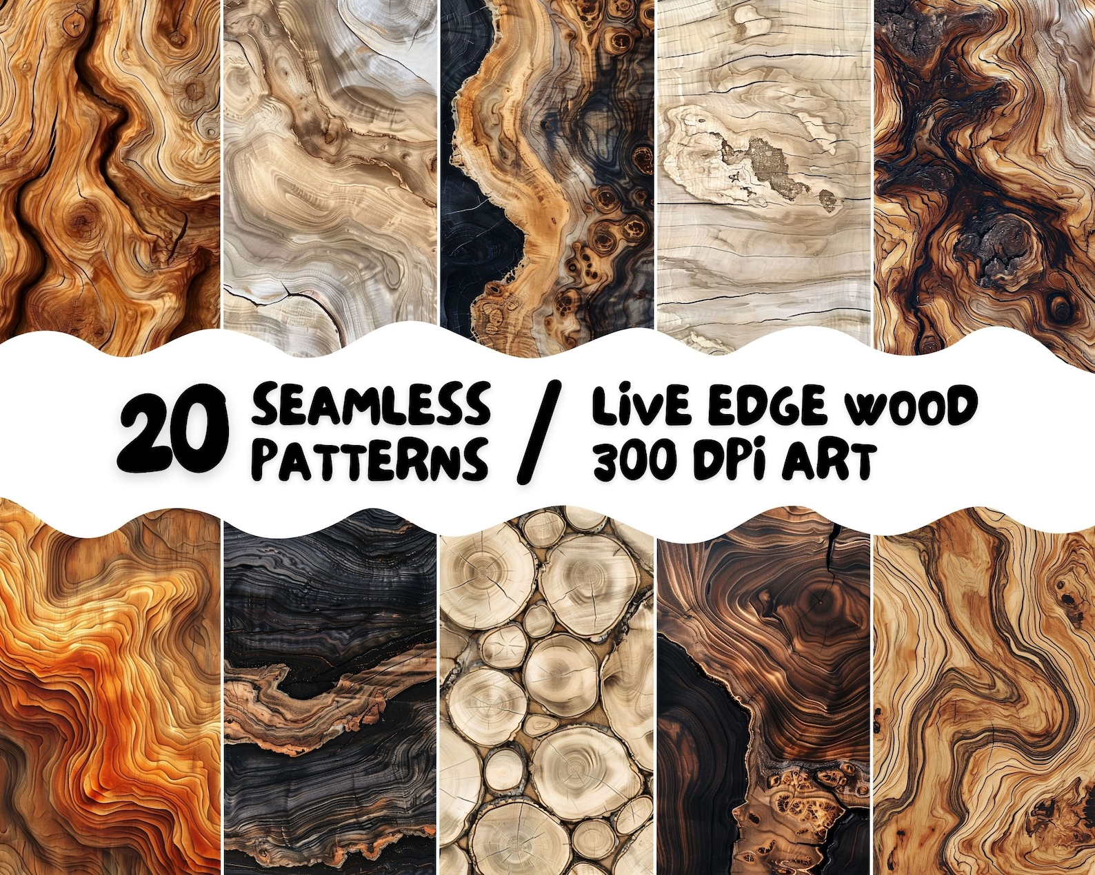 Wood Live Edge Digital Seamless Pattern Set 20 High Quality Printable ...