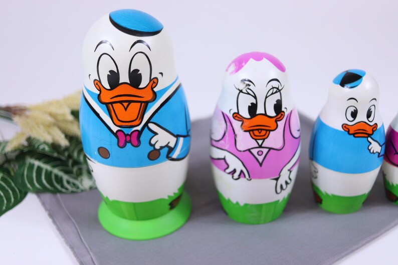 6 Vintage 1950's Walt Disney DONALD DUCK Russian Nesting Dolls Eichhorn ...