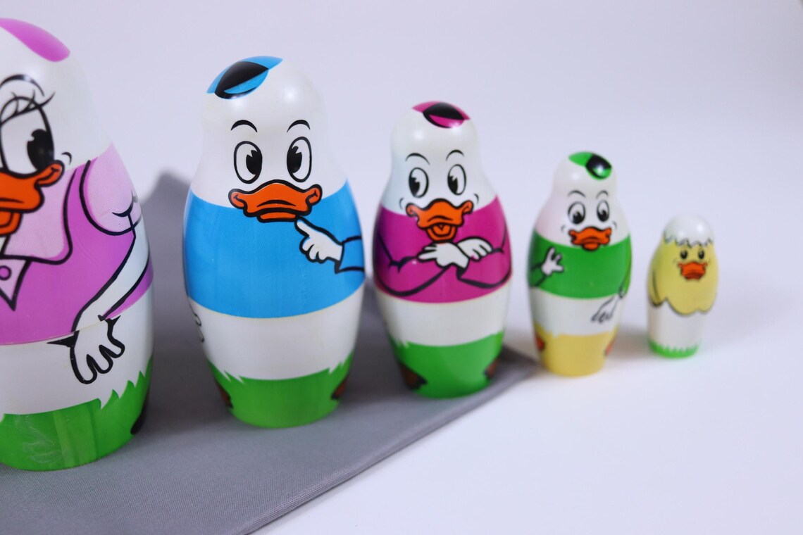 6 Vintage 1950's Walt Disney DONALD DUCK Russian Nesting Dolls Eichhorn ...