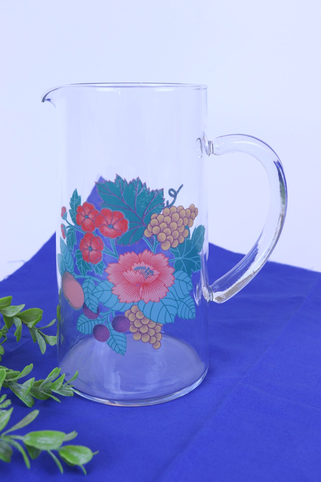 Vintage Poppies and Fall Floral Glass Pitcher Jug - Etsy