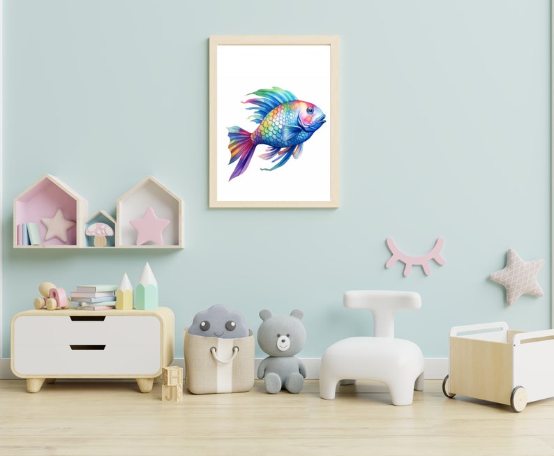 Rainbow Fish Print, Nursery Wall Art, Fish Nursery, Printable Wall Art ...